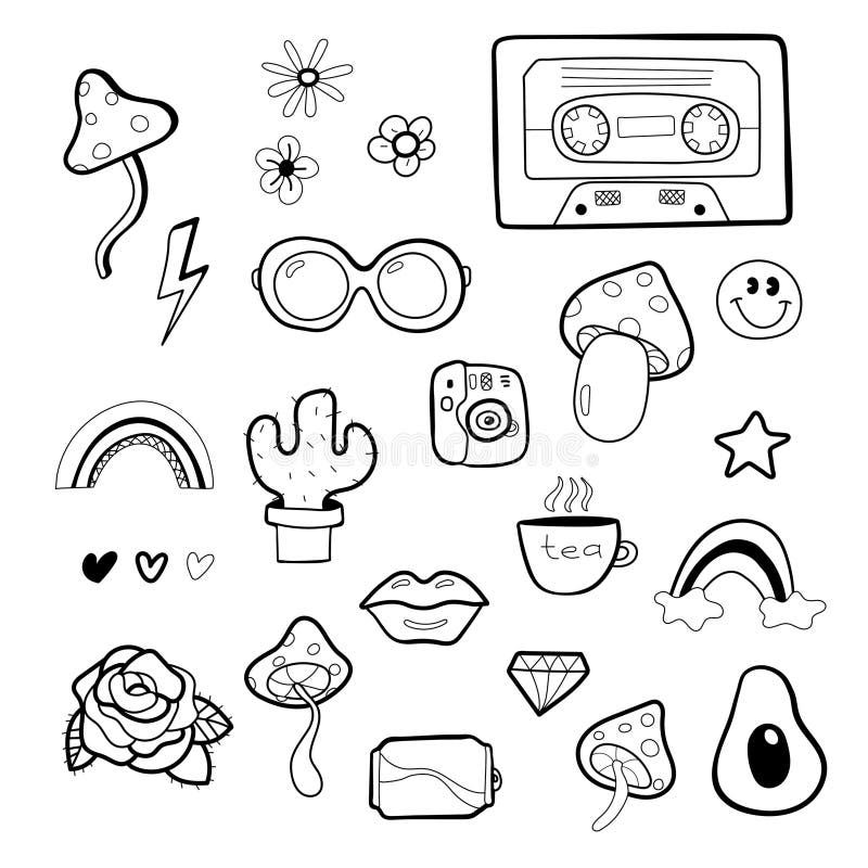 Vector Line Art Doodle Cartoon Set of Objects and Symbols. Doodle. Use ...