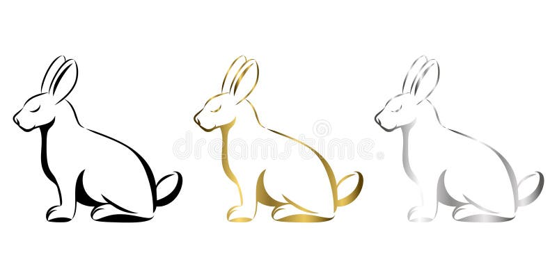 A Rabbit. it is Sitting There Art Three Color Black Gold and Silver ...