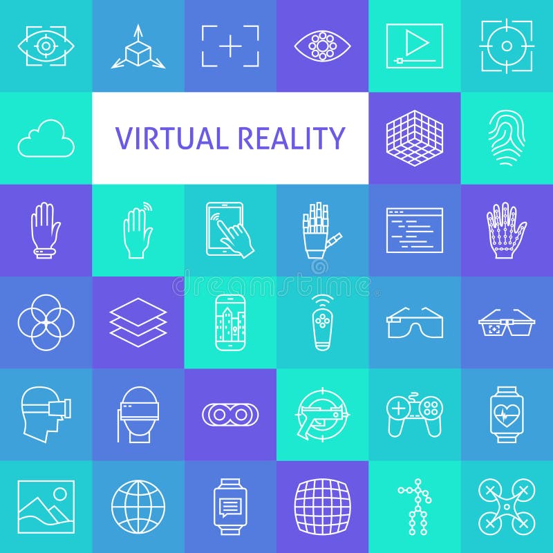 Vector Line Art Virtual Reality Icons Set Stock Vector - Illustration ...