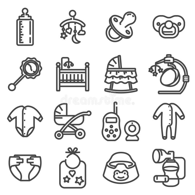 Vector Line Baby Icons Set. Stock Illustration - Illustration of ...