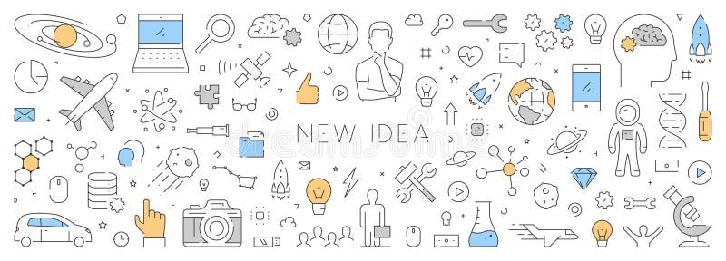 Vector Line Banner for New Idea Stock Illustration - Illustration of ...
