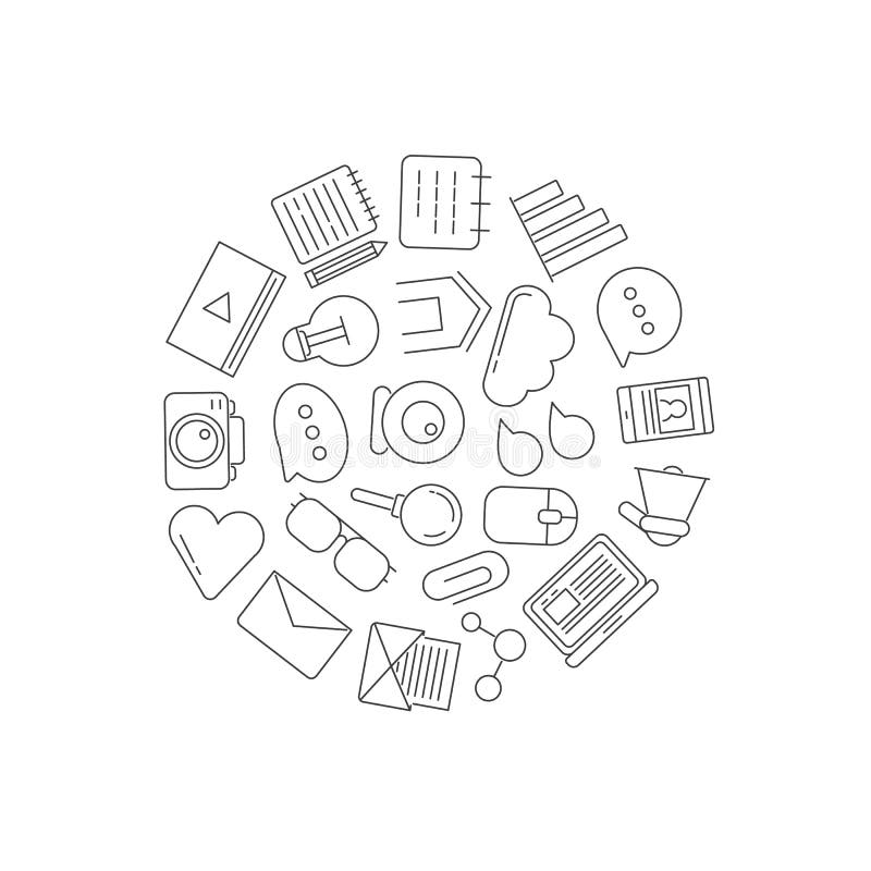Vector Line Blog Icons in Circle Shape Illustration Stock Vector ...