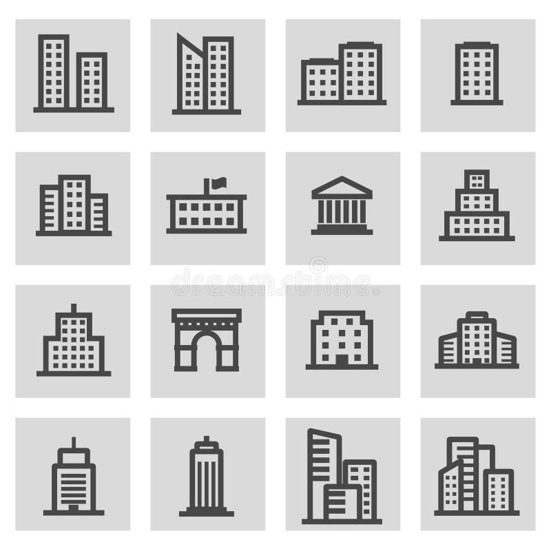 Vector Line Building Icons Set Stock Illustration - Illustration of ...