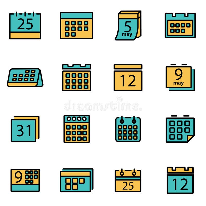 Vector Line Calendar Icon Set Stock Illustration - Illustration of ...