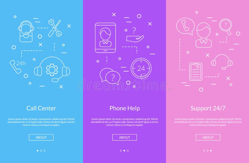 Vector Line Call Support Center Icons Smartphone Illustration Stock ...