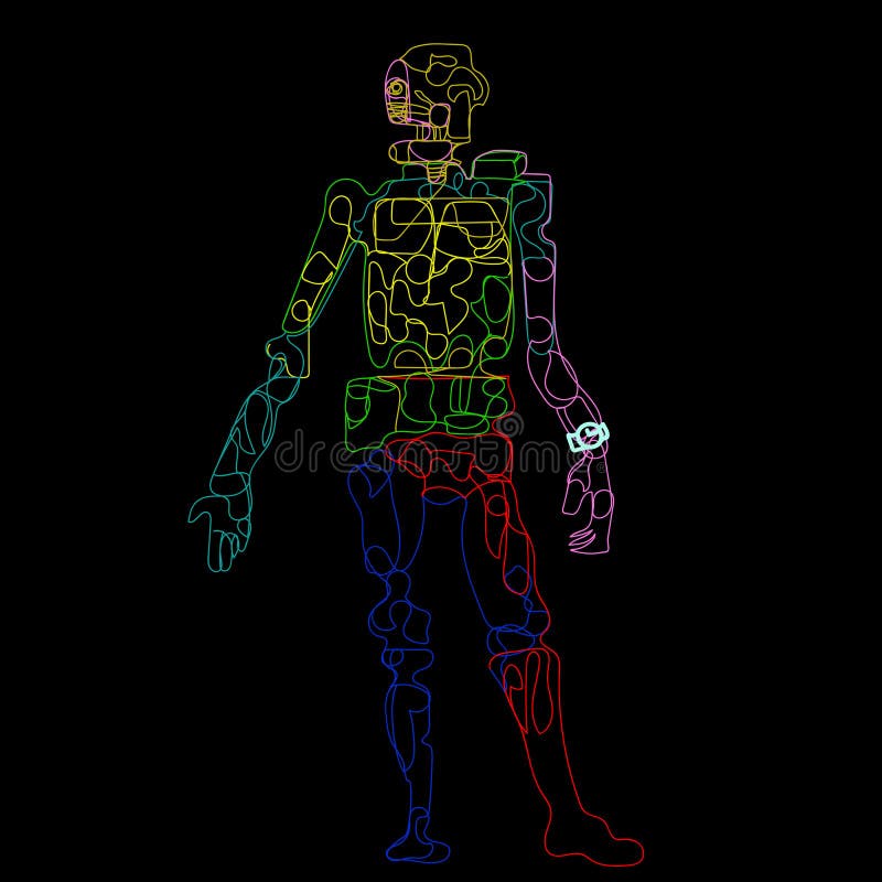 Vector Line Cartoon Robots Dancing the Robot Clock Stock Vector ...