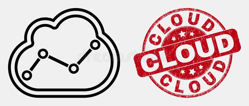 Vector Linear Chart Cloud Icon and Grunge Cloud Stamp Stock Vector ...