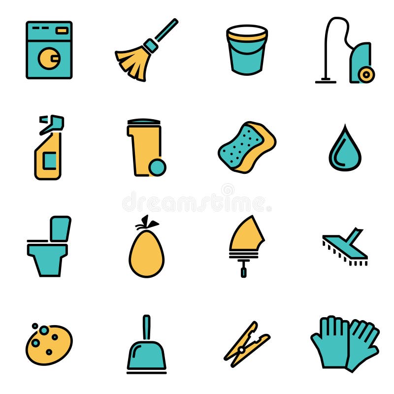 Vector Line Cleaning Icon Set Stock Illustration - Illustration of ...