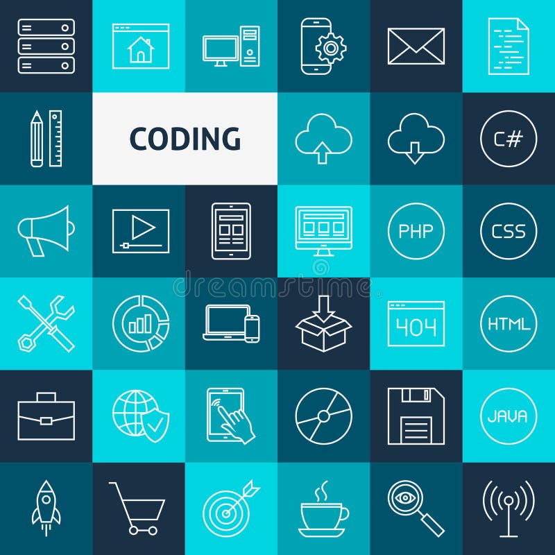 Outline 25 Programming And Coding Icon Set Vector Line Style Design Black Icons Set Linear