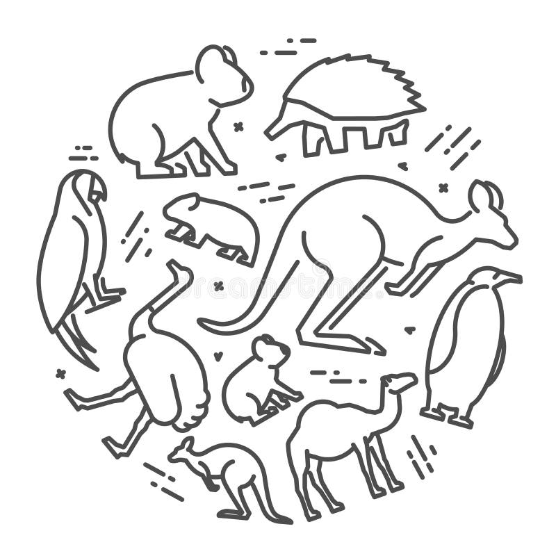 One Line Set of Australian Animals. Cockatoo Outline. Kiwi Continuous ...