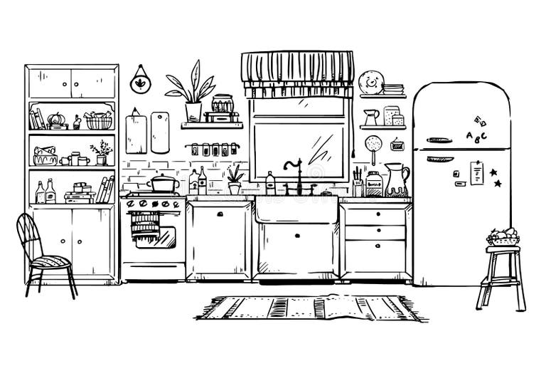 Kitchen Line Drawing Stock Illustrations – 82,618 Kitchen Line Drawing ...