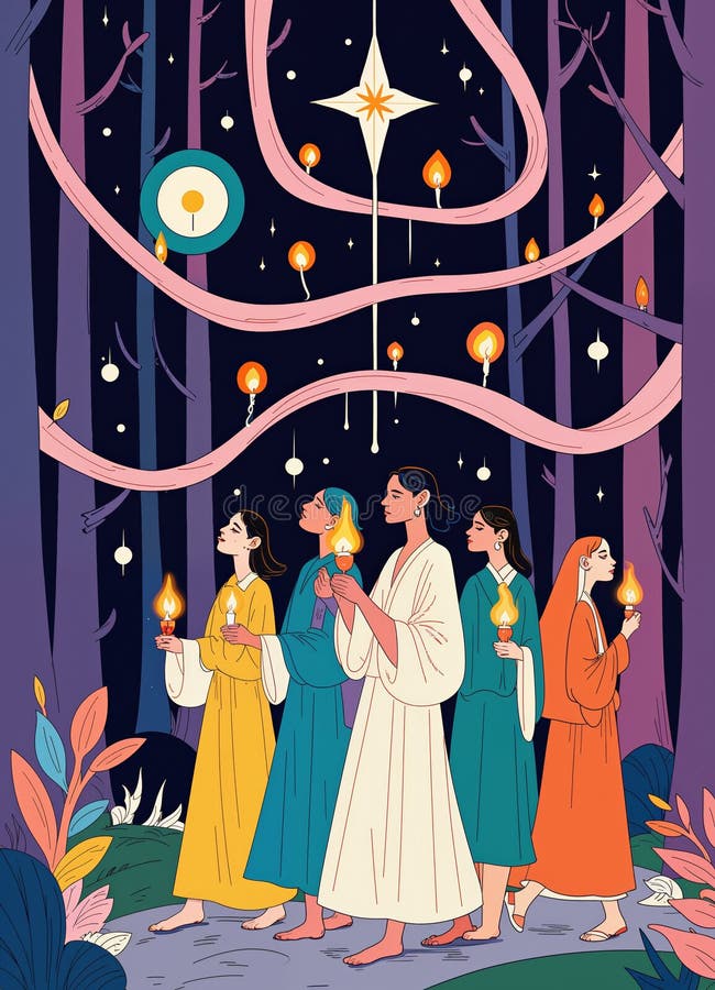 A Vector Line Drawing for Epiphany with a Group of People Holding ...