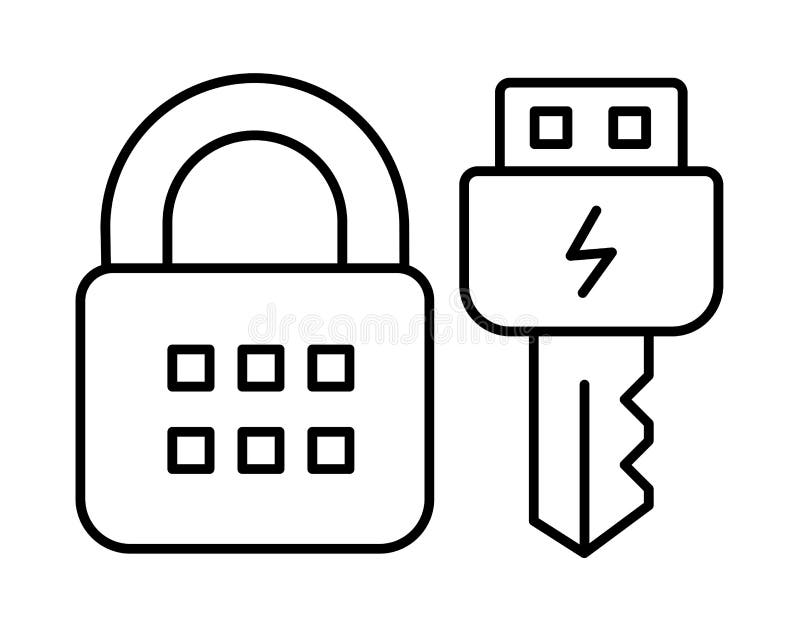 Digital Lock. Cyber Security. Network Electronic USB Key. Vector Line ...