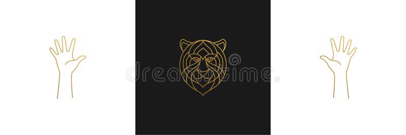 Vector Line Elegant Decoration Design Elements Set - Tiger Head and ...