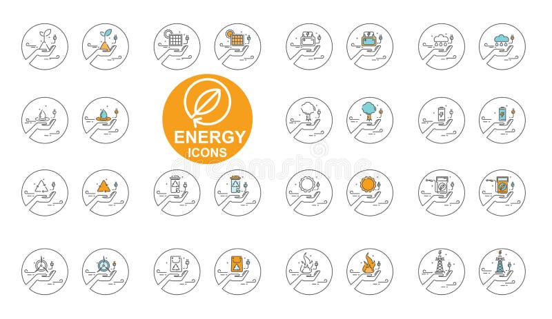 Vector Line ENERGY Icon Set Design 2 Stock Vector - Illustration of ...