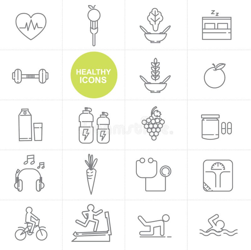 Vector Line Healthy Icon Set Design Stock Vector - Illustration of ...
