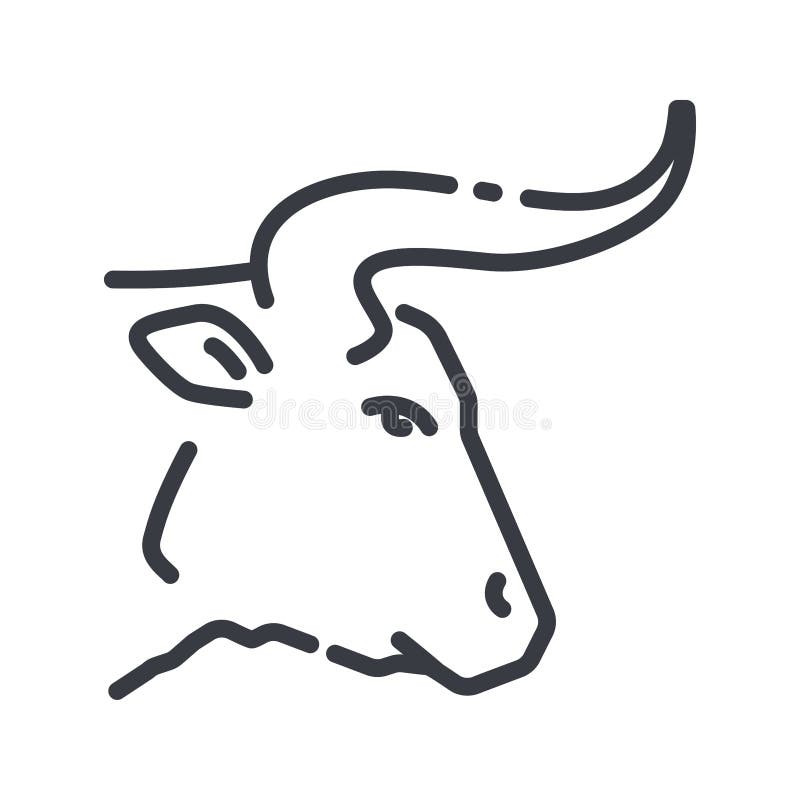 Vector Line Icon of a Bull Head Side View Isolated Stock Vector ...