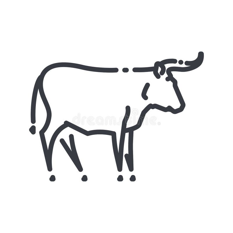 Vector Line Icon of a Bull Head Side View Isolated Stock Vector ...