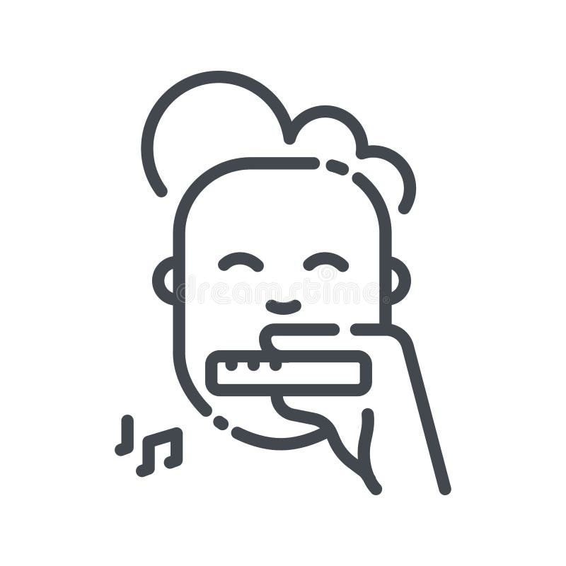 Vector Line Icon of a Musician Playing Harmonica Isolated Stock Vector ...