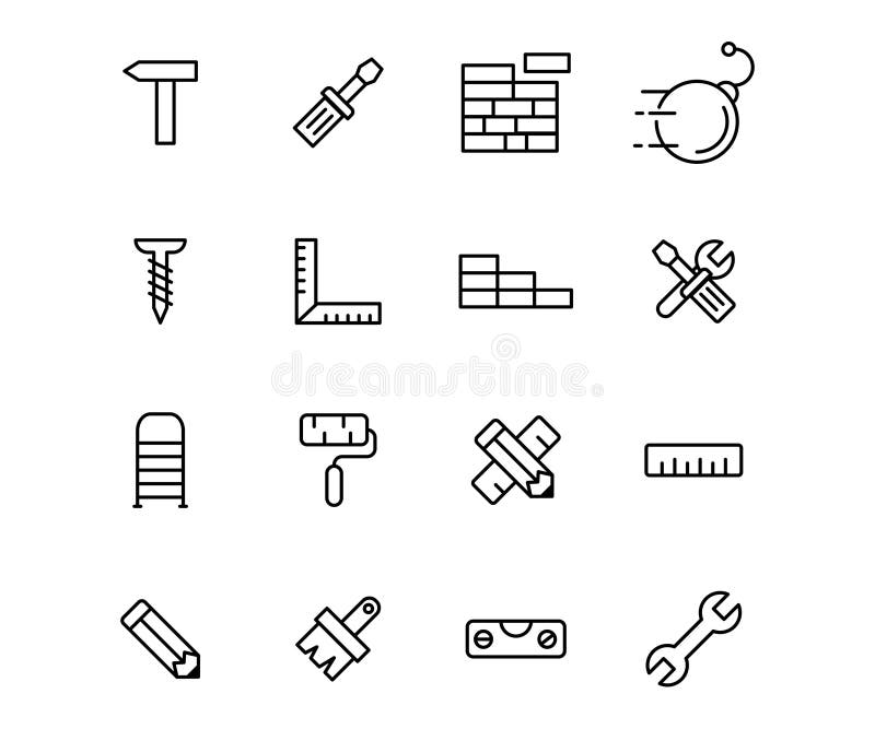 Vector Line Icon Set Construction Tools. Outline Symbol Tool ...
