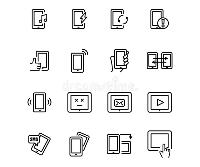 Vector Line Icon Set Mobile Devices. Technology Outline Symbol and ...