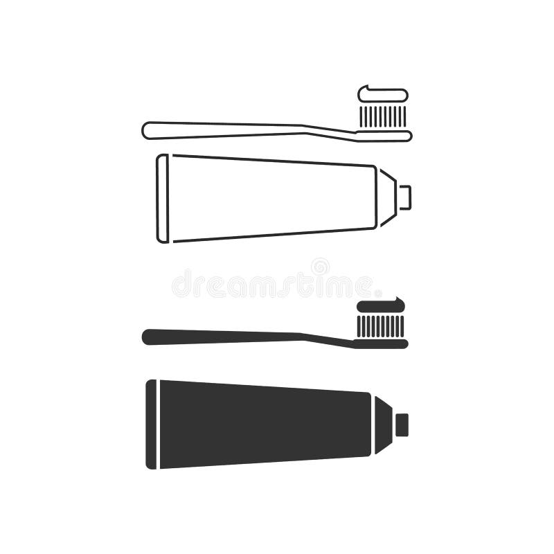 Vector Line Icon Set Toothbrush and Toothpaste. Black Silhouette ...