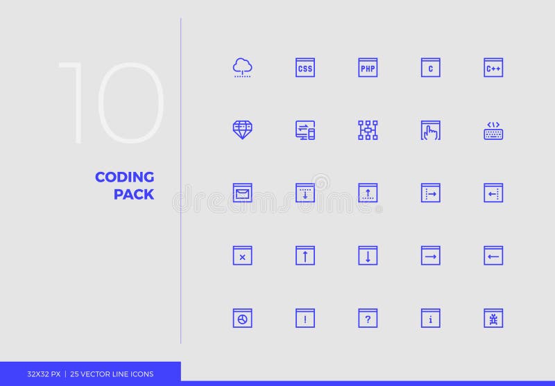 Vector Line Icons Coding Pack Stock Vector - Illustration of coding ...
