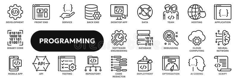 Vector Line Icons of Programming and Coding Stock Vector - Illustration ... Vector Line Icons of Programming and Coding Stock Vector - Illustration ...