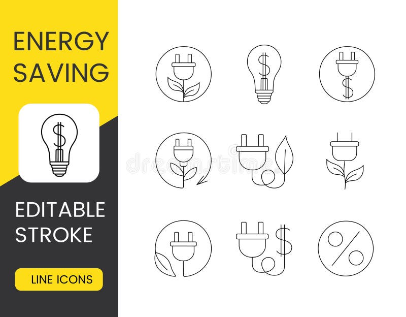 Vector Line Icons Set Representing Energy Saving. Editable Stroke ...