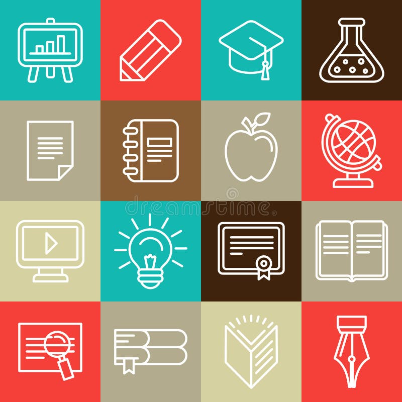 Vector Line Icons and Signs - Education Stock Vector - Illustration of ...