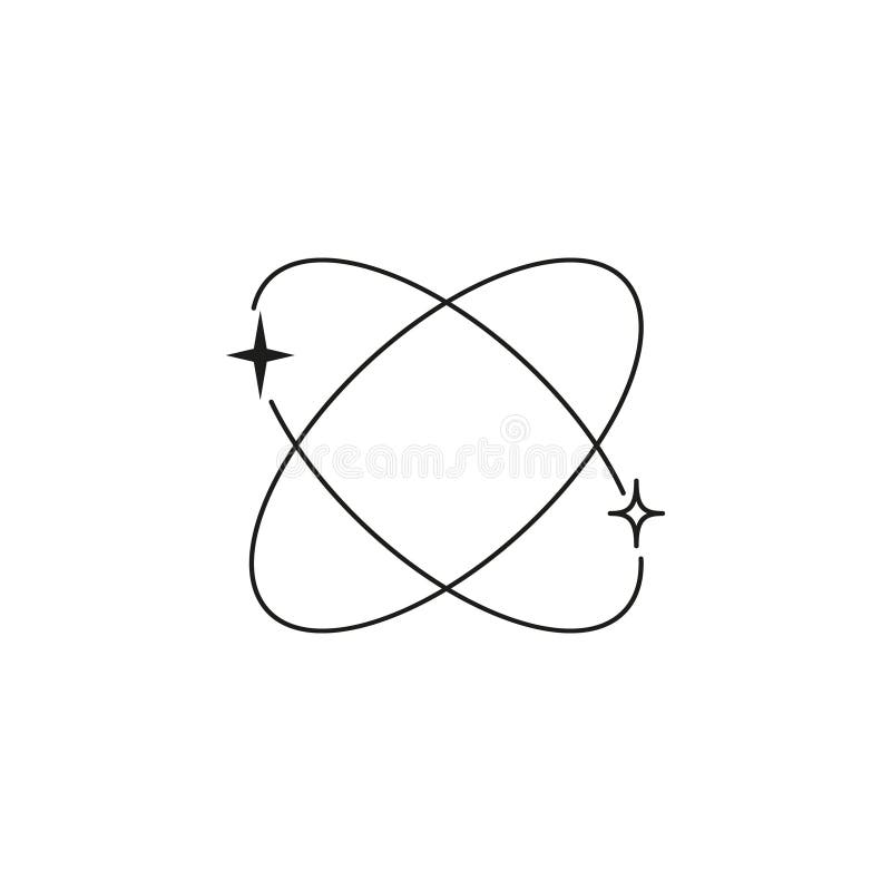 Vector Line Illustration of Atom Icon with Glitters. Y2k Geometric Boho ...