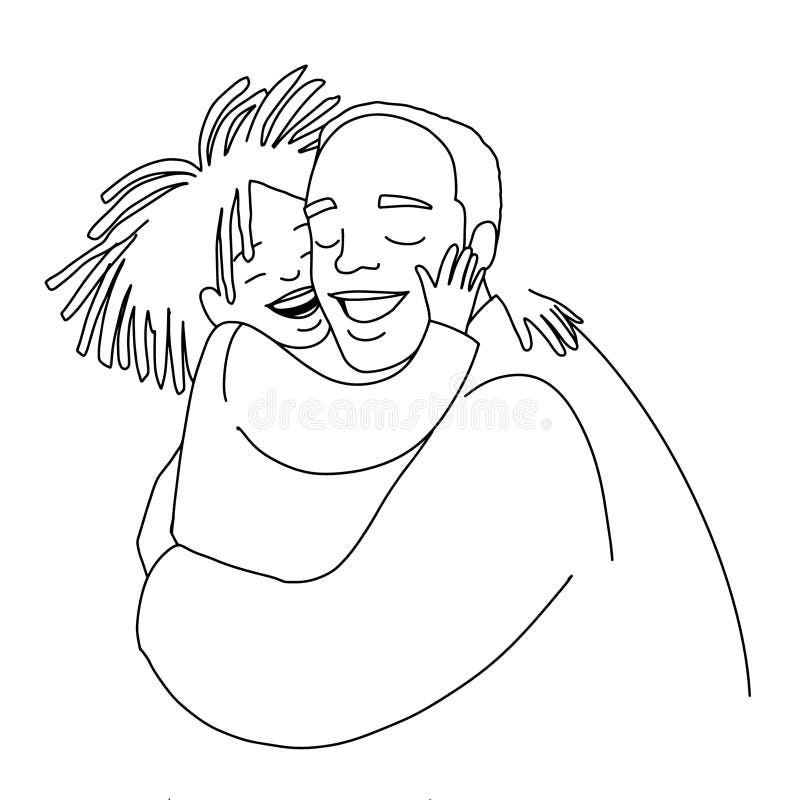 Vector Line Illustration, Daughter Hugging Father Stock Vector ...
