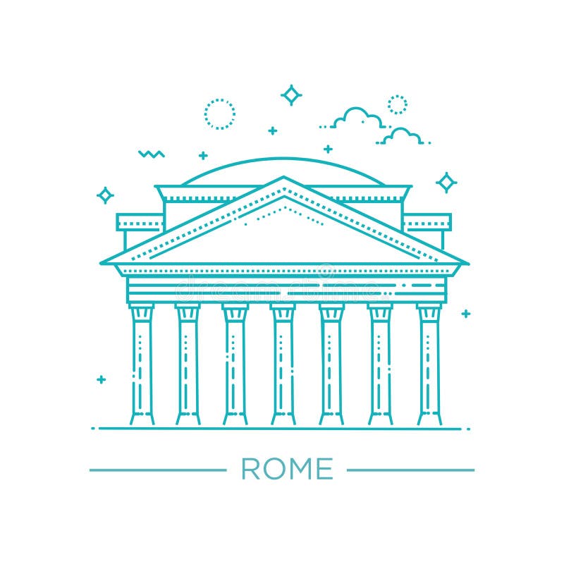 Pantheon, Italy Architecture Landmark Vector Illustration Stock Vector ...