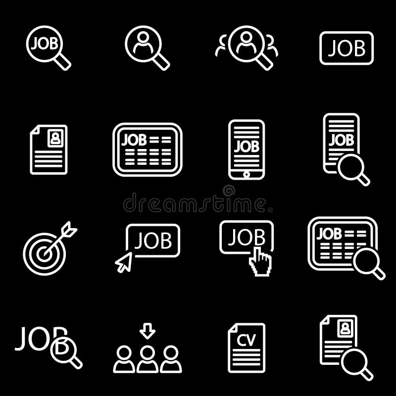 Vector Line Job Search Icon Set Stock Illustration - Illustration of ...