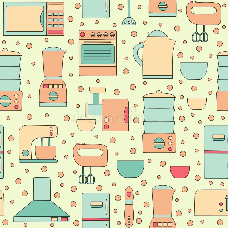 Vector Line Kitchen Appliances Background Stock Vector - Illustration ...