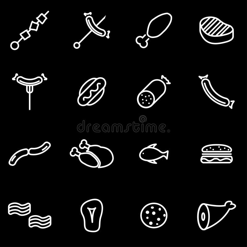 Vector line meat icon set stock illustration. Illustration of food ...