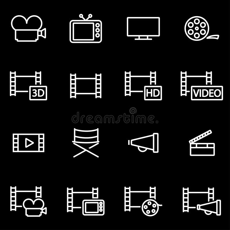 Set Line Hd Movie, Tape, Frame, Megaphone and Monitor with 8k on ...