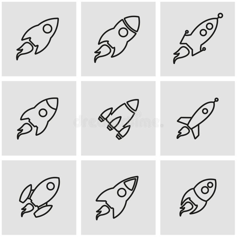 Set Line Rocket Launch from the Spaceport, Satellite and Space Capsule ...