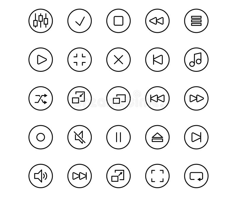 Media Player Simple Line Button Set Stock Vector - Illustration of ...