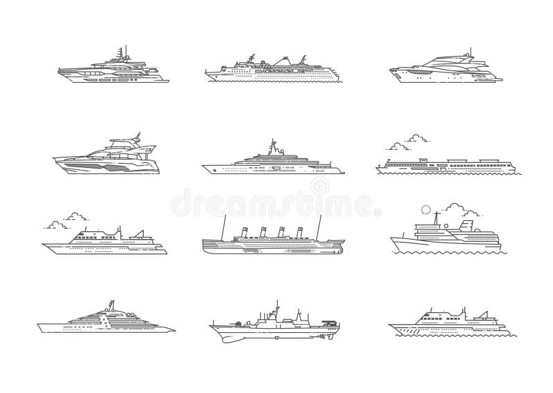 Vector Line Set of Ships and Boats Stock Vector - Illustration of ship ...