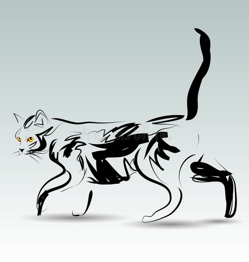 Vector Line Sketch of a Cat with Realistic Eyes Stock Vector ...