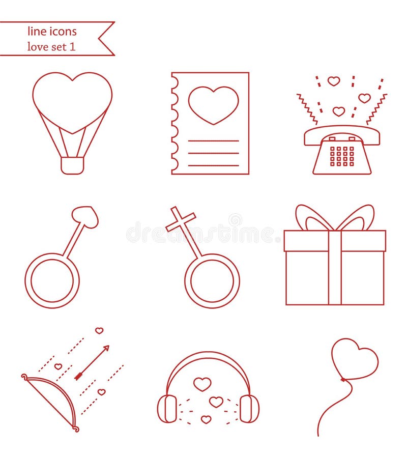 Vector Line Style Icons. Love Set 1 Stock Vector - Illustration of ...