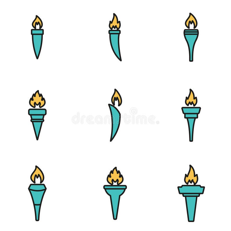 Vector line torch icon set stock illustration. Illustration of line ...