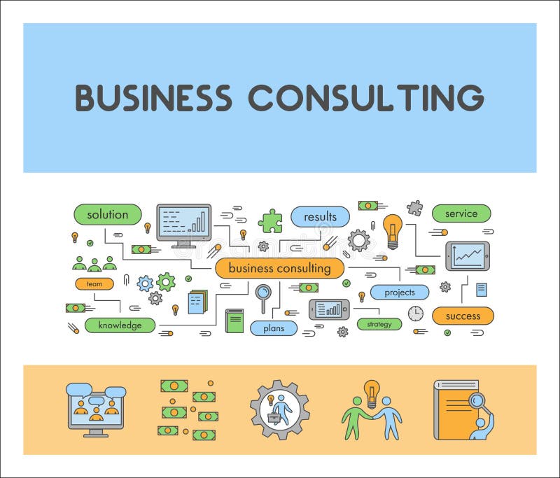 Vector Line Web Banner for Business Consulting Stock Illustration ...