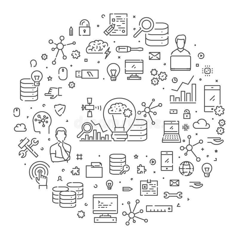 Vector Line Web Banner for Data Science Stock Illustration ...