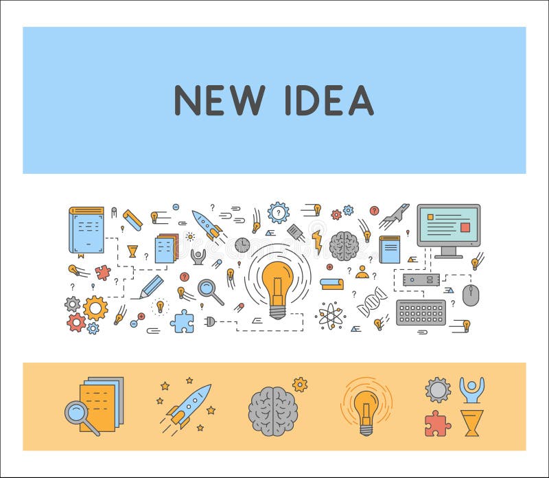 Vector Line Web Concept and Banner for New Idea Stock Illustration ...