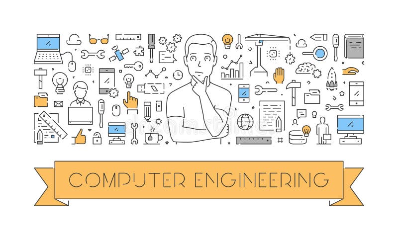 Vector Line Web Concept for Computer Engineering Stock Illustration ...