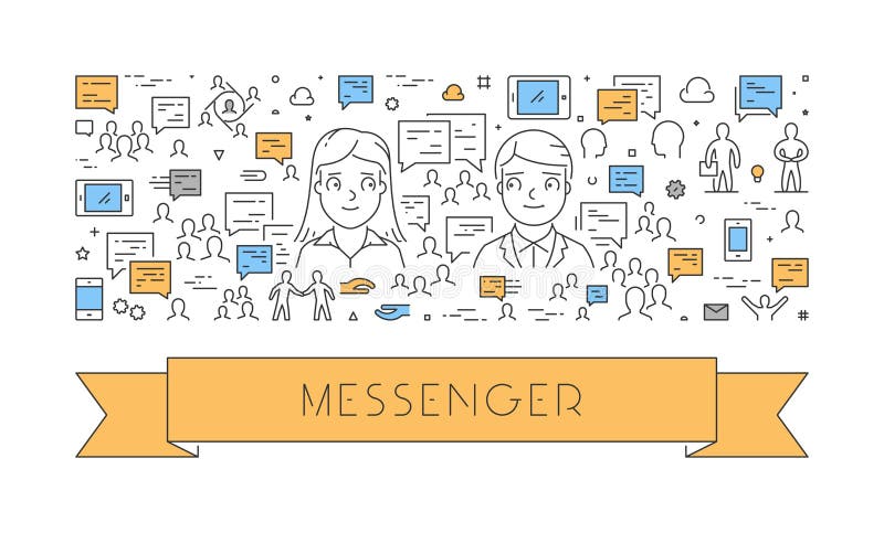 Vector Line Web Concept for Messenger Stock Illustration - Illustration ...