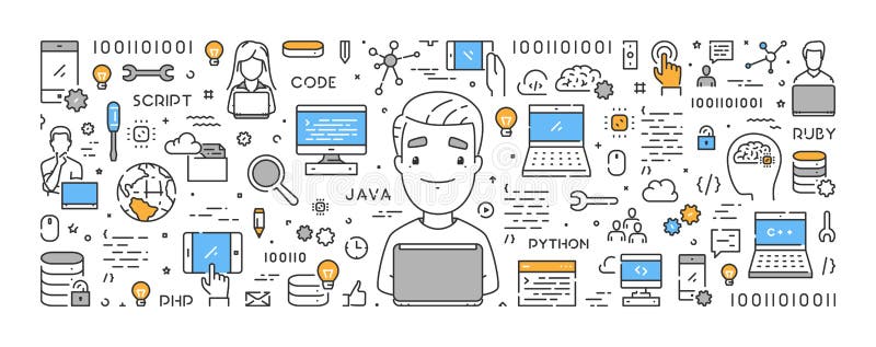 Vector Line Web Concept for Programming Stock Illustration ...