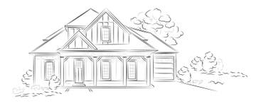 Vector Linear Architectural Sketch Detached House Stock Vector ...